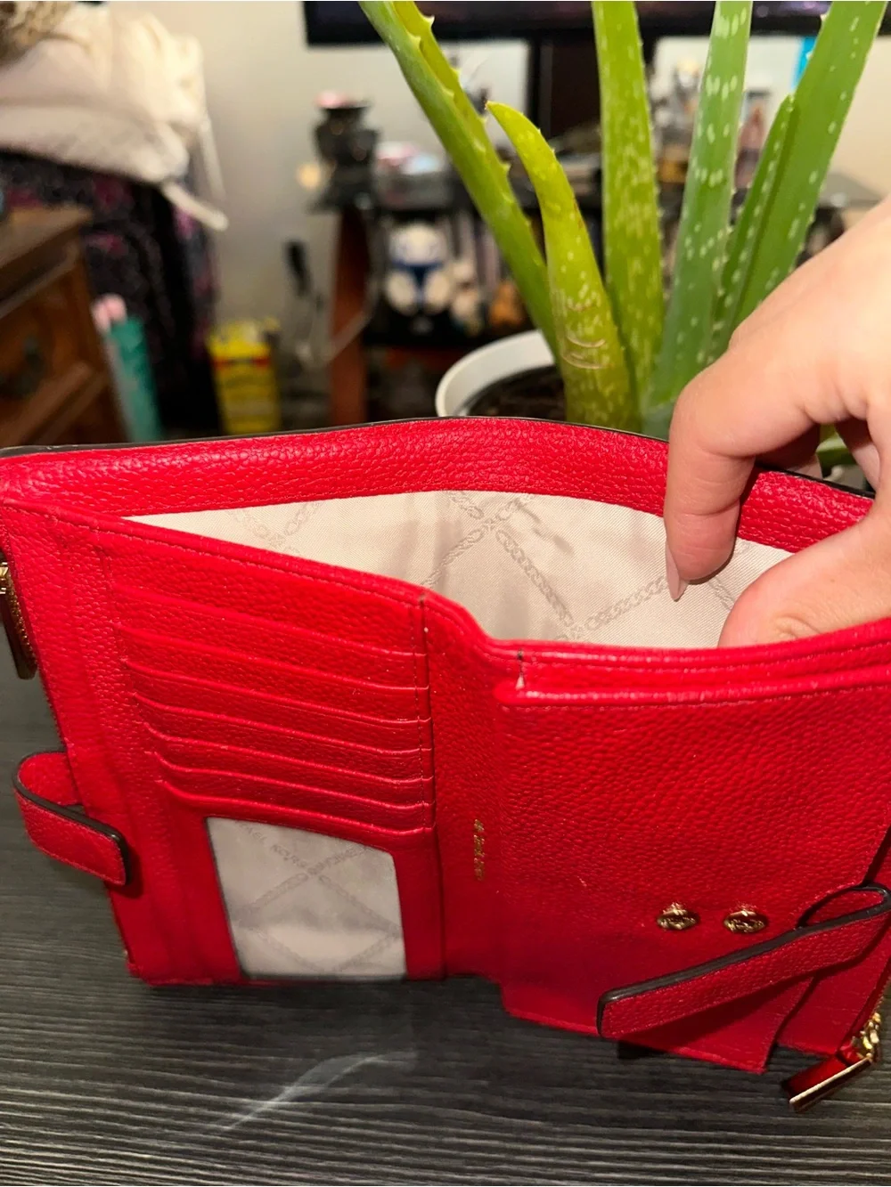 Michael Kors | Bags | Michael Kors Red Pebbled Leather Wristlet With ...